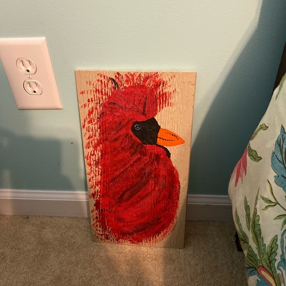 Wall Decor | Hand Painted Red Bird On Wood | Poshmark